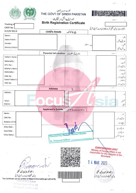 Translation and Notarization of Pakistan Birth Registration Certificate ...