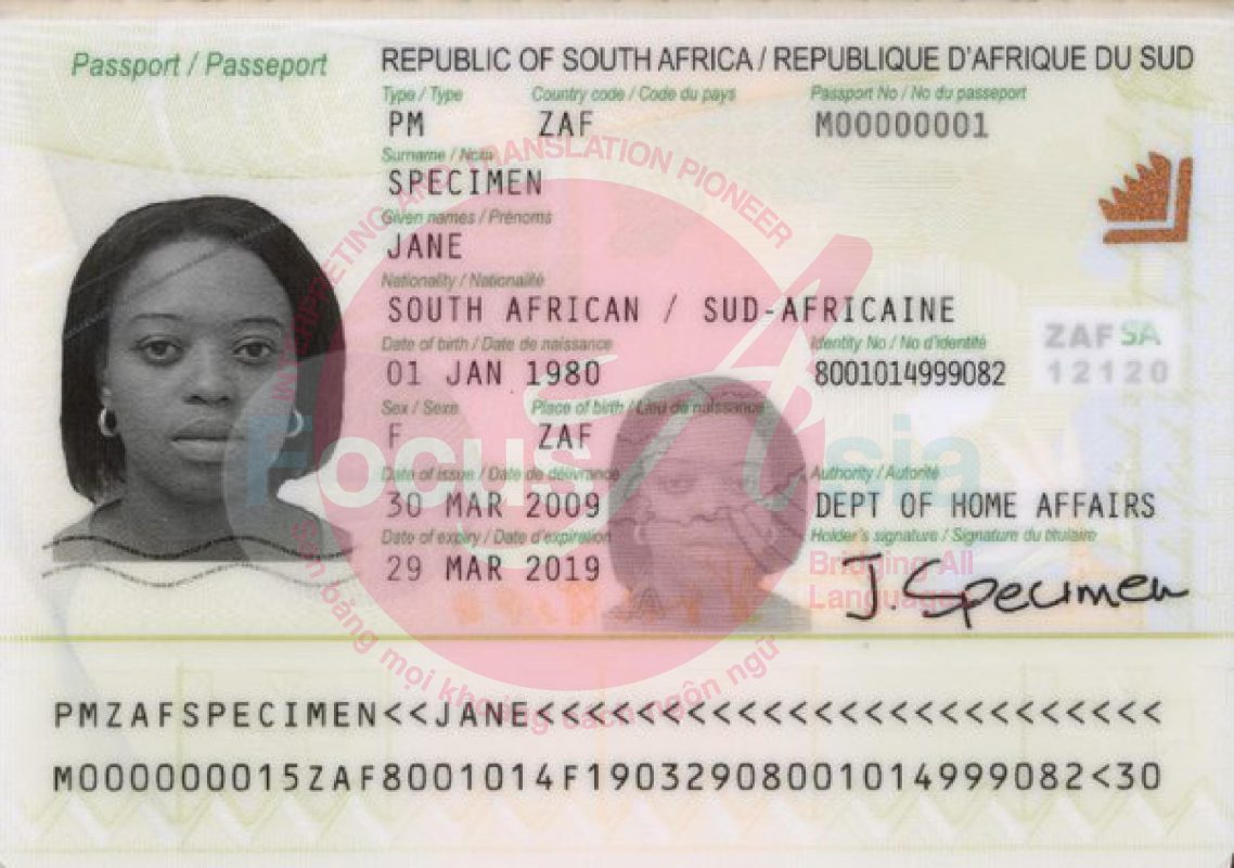 Notarized True Copy of Republic of South Africa Passport - Focus Asia ...
