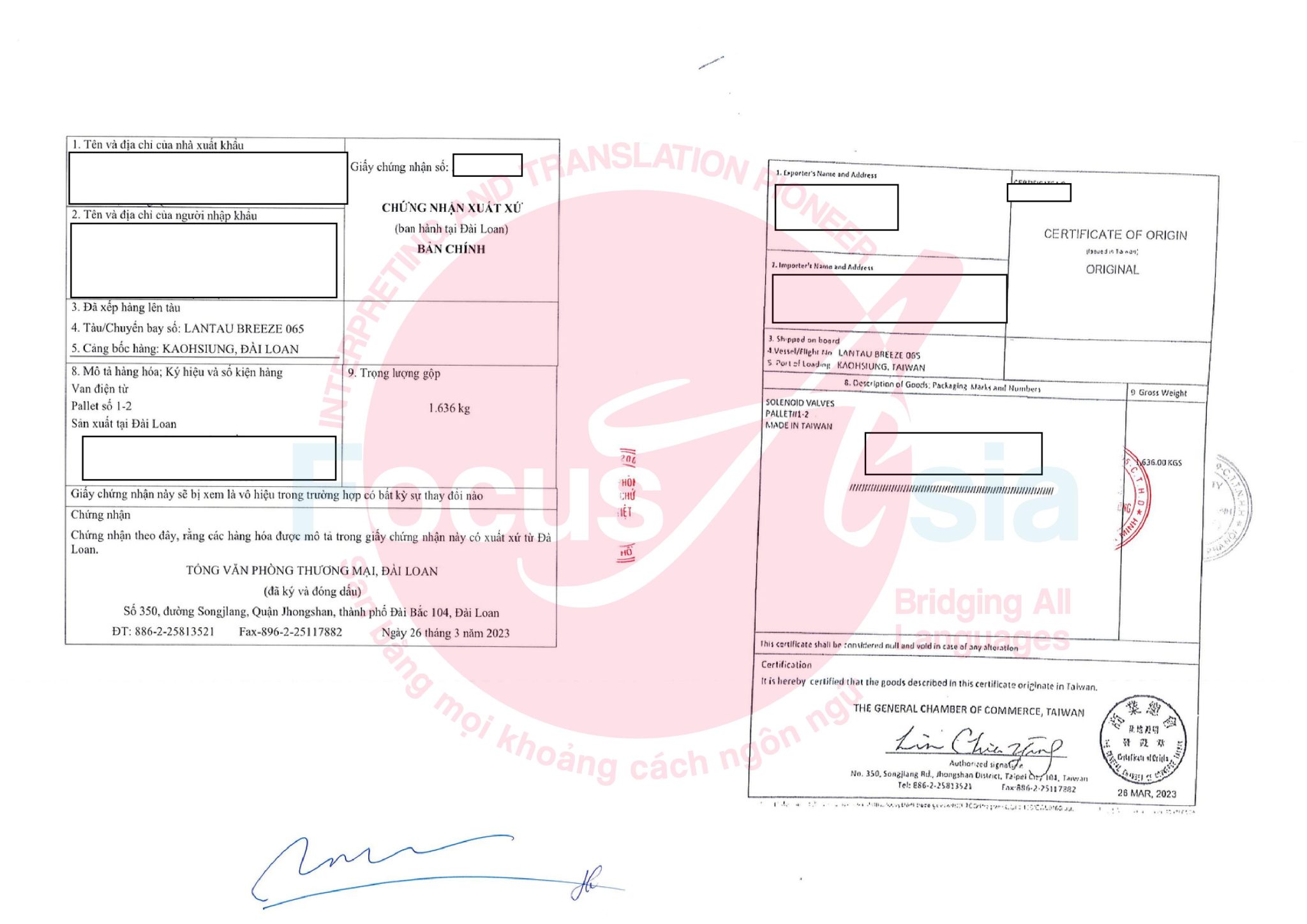 Translation and Notarization of Certificate of Origin - Focus Asia Translation and ...