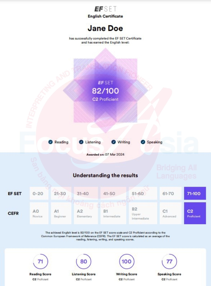 Dịch vụ Dịch và Công chứng Bằng EFSET - Công ty Dịch Thuật và Phiên Dịch Châu Á